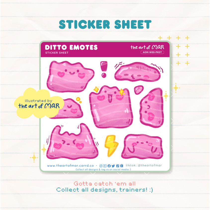 Ditto Pokemon Emotes Sticker Sheet by The Art of Mar | laptop sticker ...