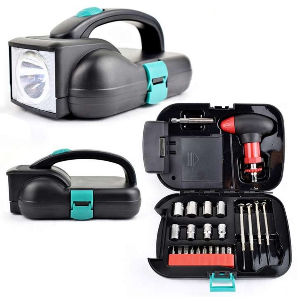 24pcs Portable Torch Toolbox MultiFunction Tool Set Flashlight Torch ...