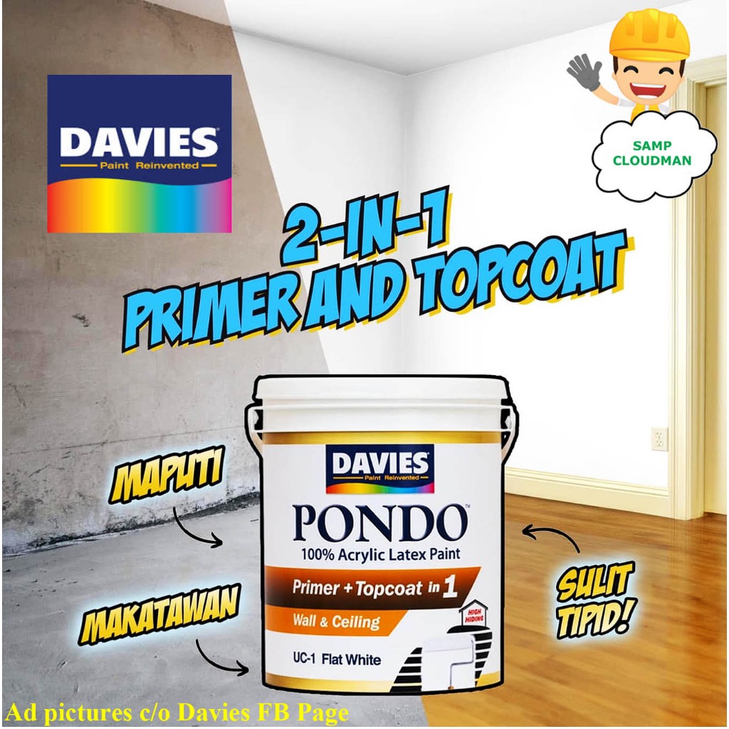 Davies Pondo Flat Latex White Gallon 4L UC-1 Primer Topcoat 2 in 1 4 ...