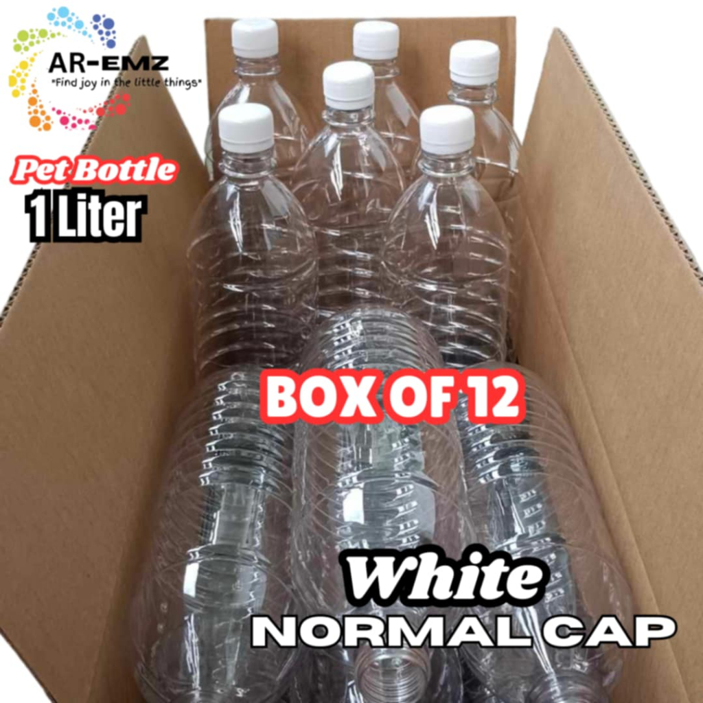 AR-Emz 12 PCS (1 Liter) Empty Clear Plastic Bottles With White Normal ...