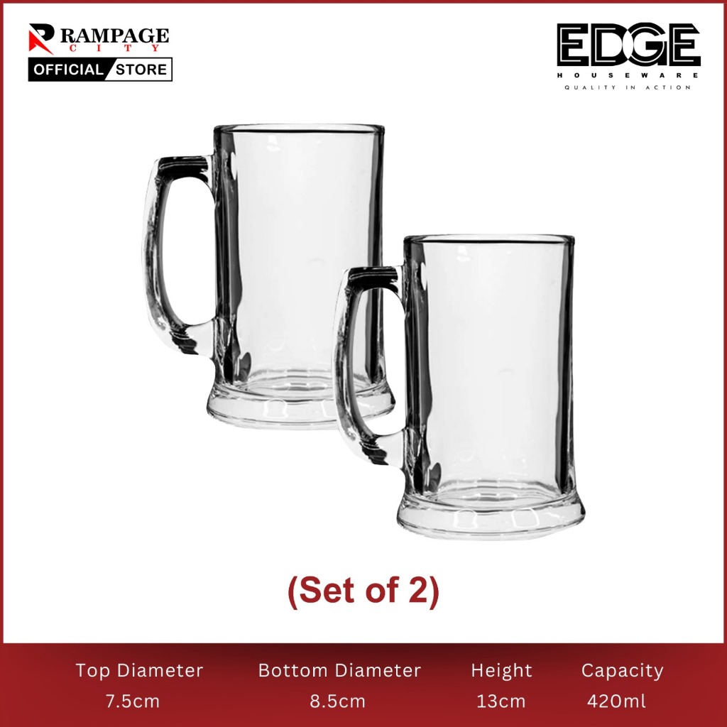 Edge 420ml Beer Mugs Set of 2 With Handle Large Capacity | Shopee ...