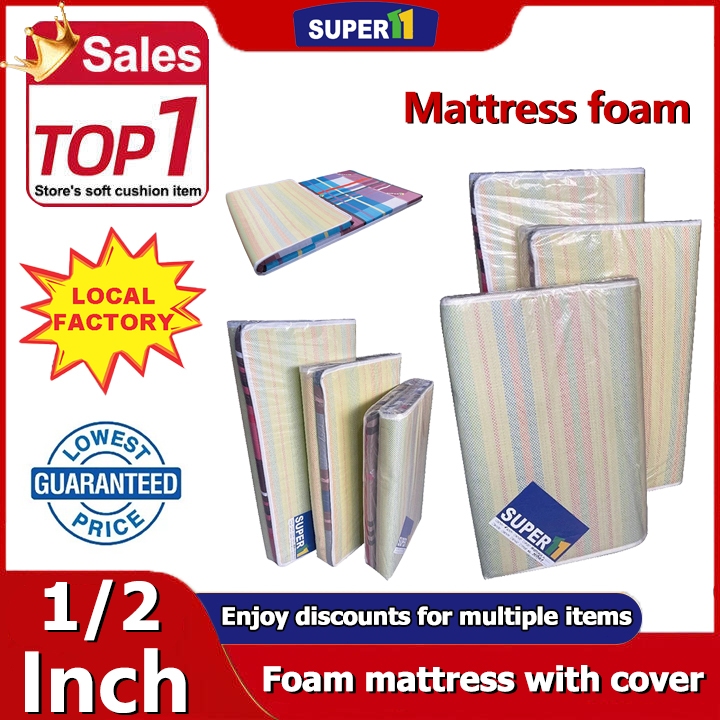 SUPER11 queen size foam bed with cover 1/2 inch foldable mattress foam ...