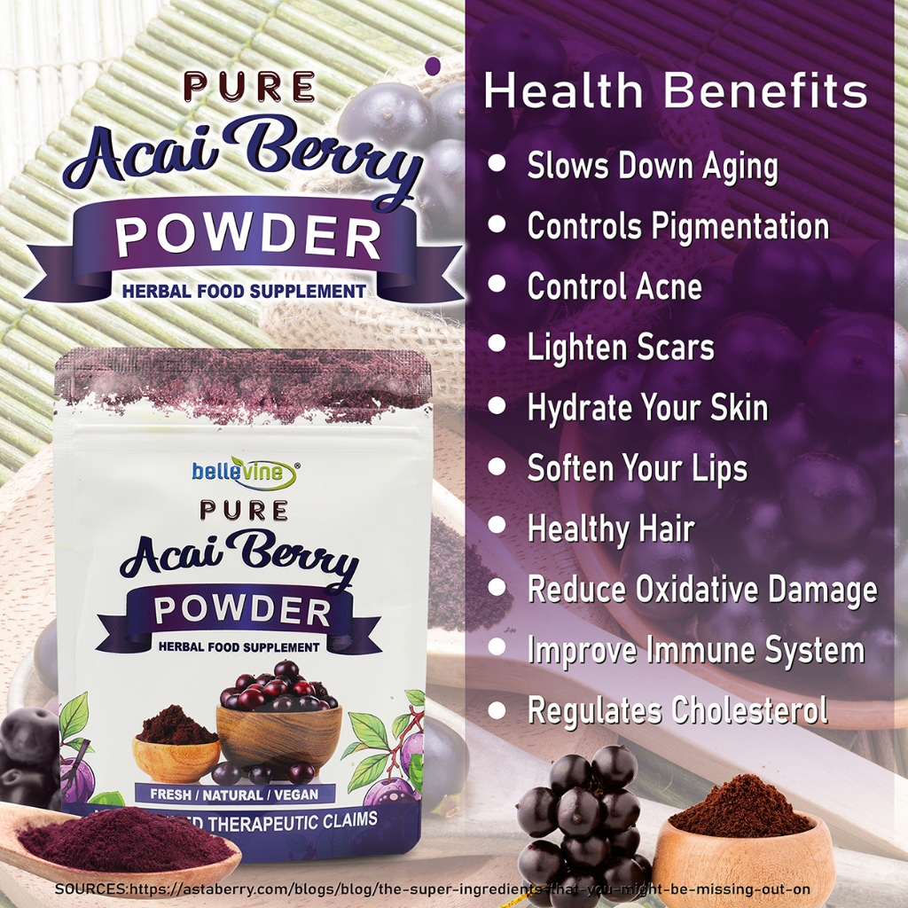 Bellevine Pure Acai Berry Food Supplement Powder 50g (Pouch) | Shopee ...