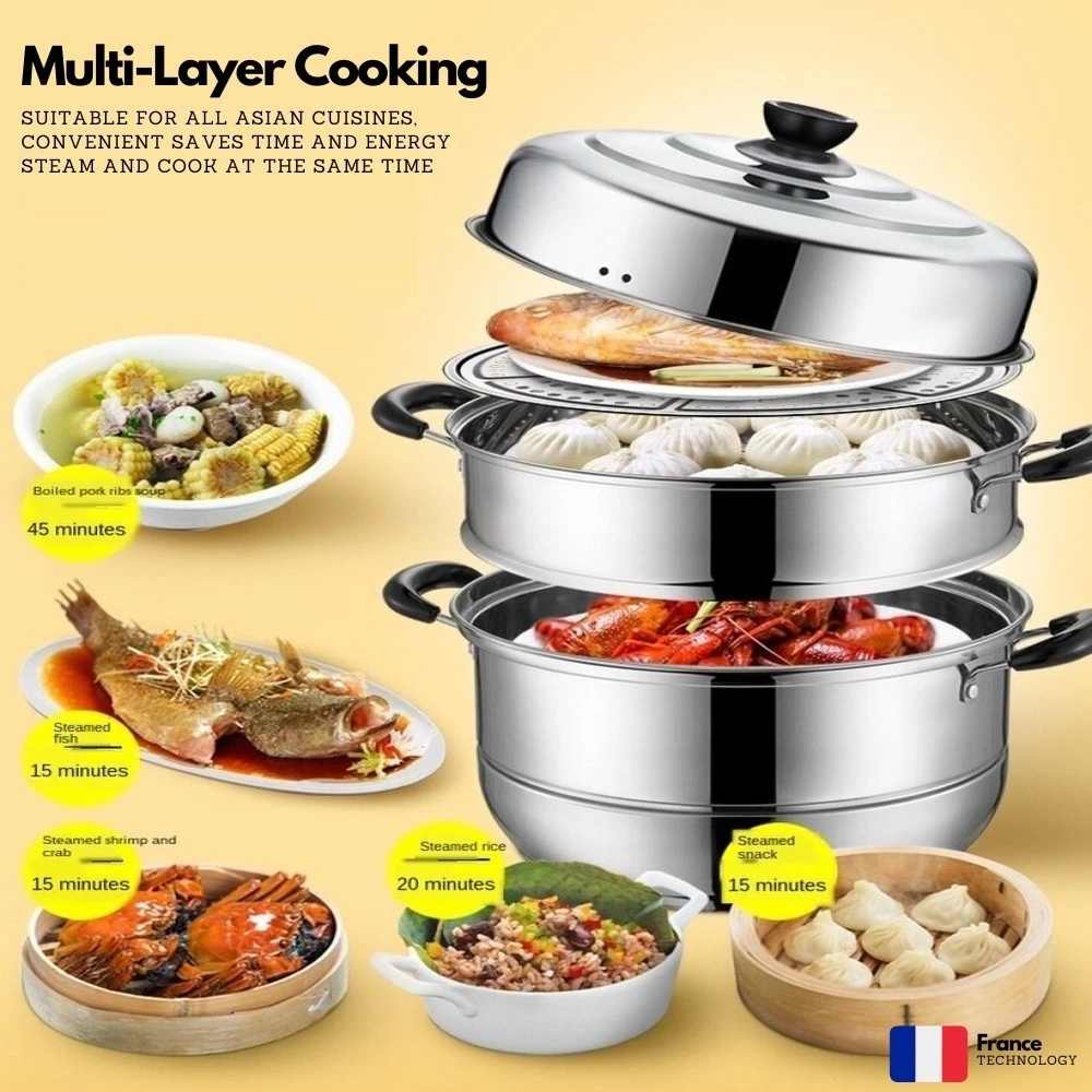 Stainless Steel Steamer Cookware Multi-functional 3 Layers | Shopee ...