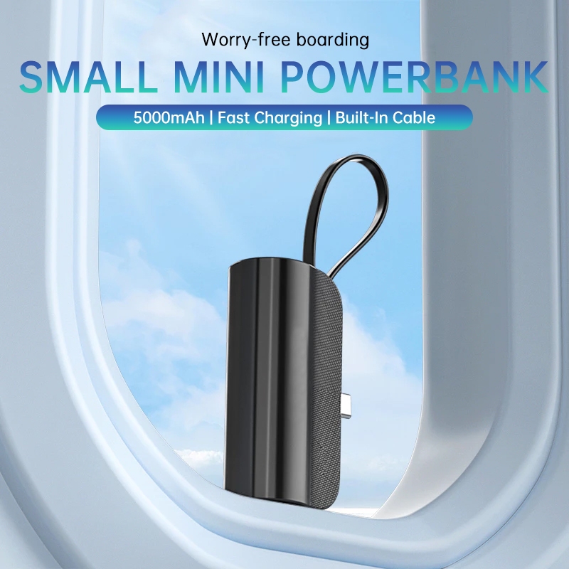 2in1 5000mah Mini Fast Charging Portable Power Bank w/ Built-in Cable ...