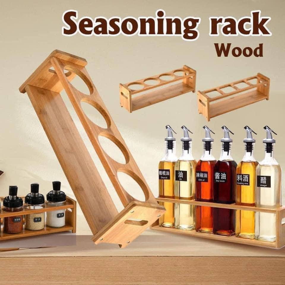 Kitchen Bamboo Wood Shelf Round Square Wooden Oil Bottle Rack Oil ...