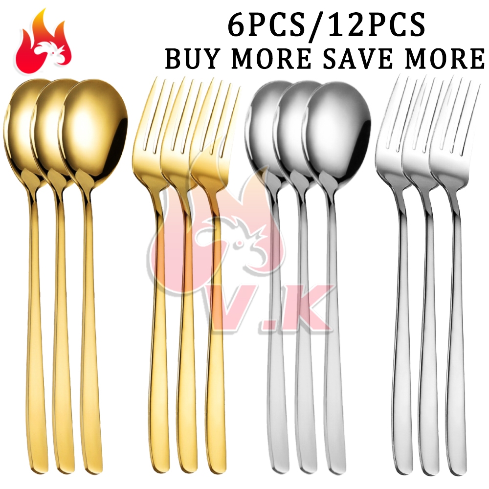6/12pcs Spoon And Fork Set Stainless Steel Dinnerware Food-Grade ...