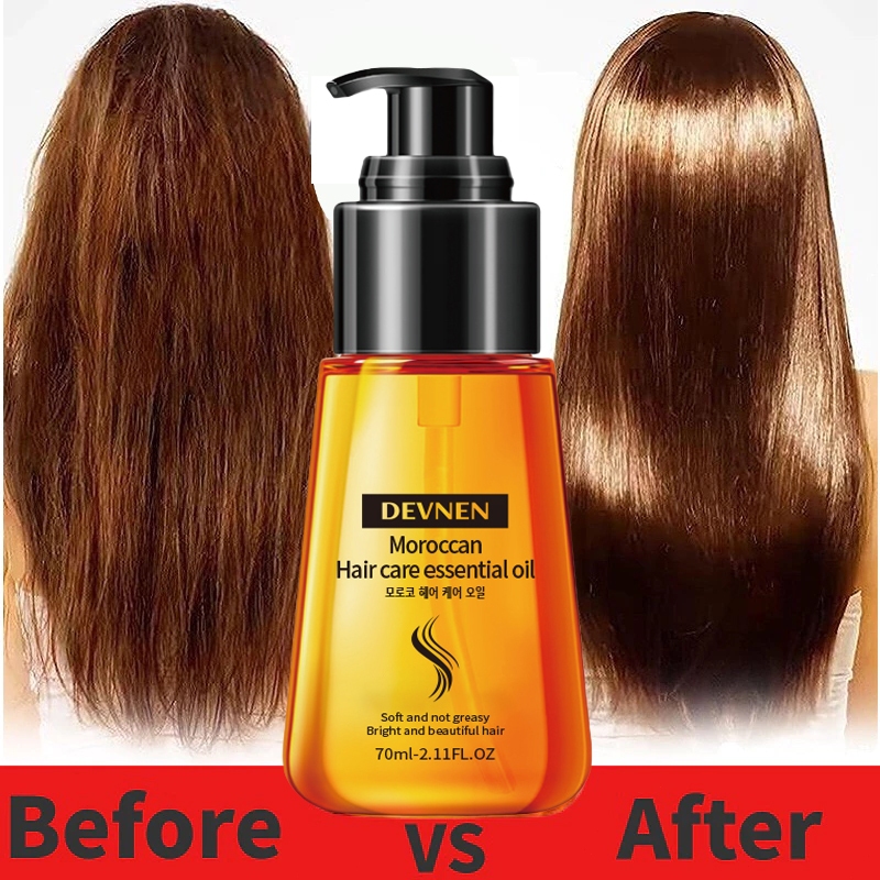 DEVNEN Hair Serum Moroccan Nut Essential Oil Hair Care Repair Dry Frizzy Damaged Hair Smooth ...