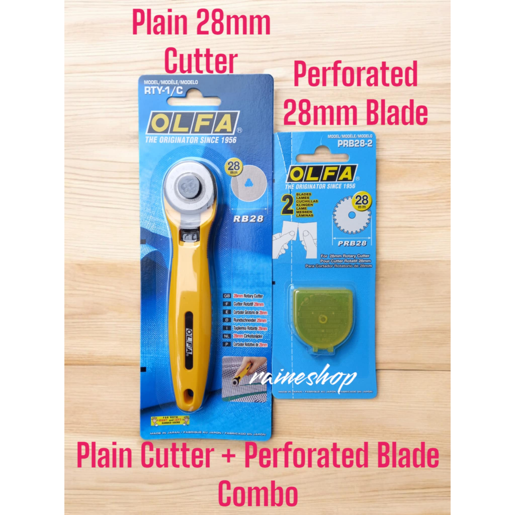28mm Olfa Plain Rotary Cutter + 2pc Perforated Cutter Blade for Ticket ...