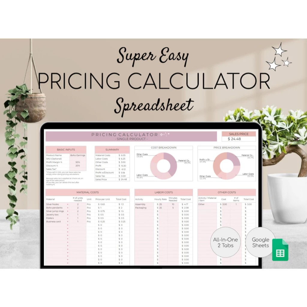 Digital Planner, Pricing Calculator Spreadsheet | Small Business ...