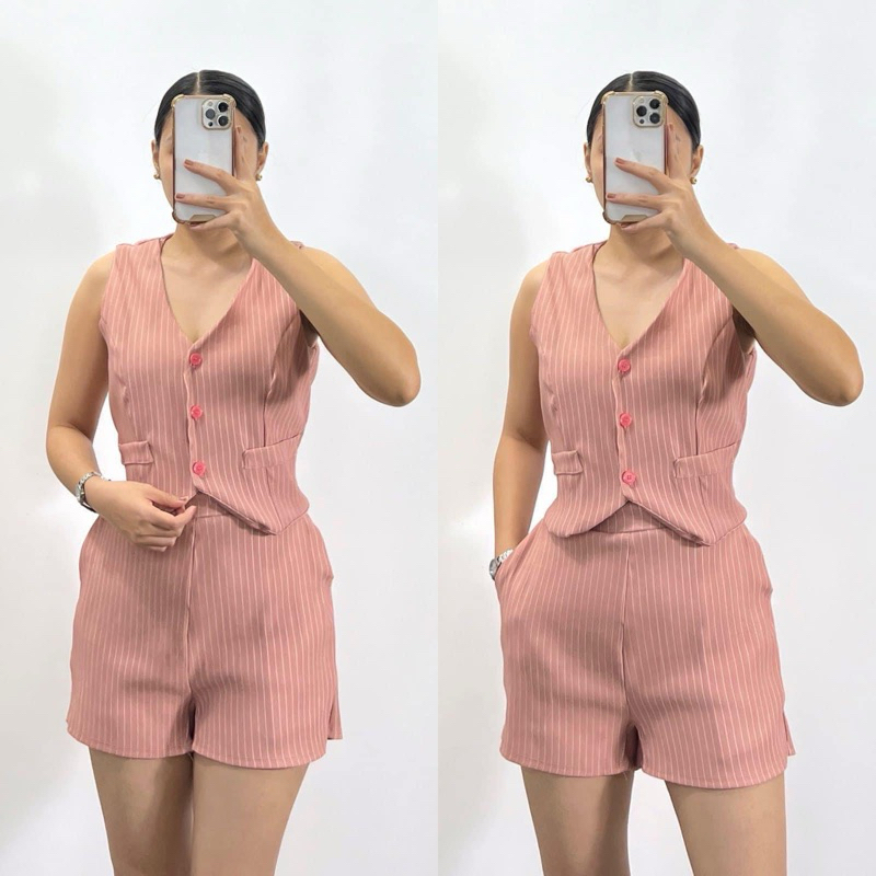 Vest coords shorts stripes #15 | Shopee Philippines