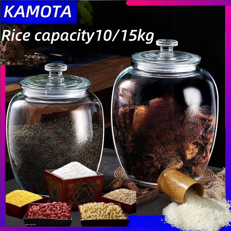 glass rice dispenser aesthetic 25 kg /10kg/5kg/15kg capacity rice ...