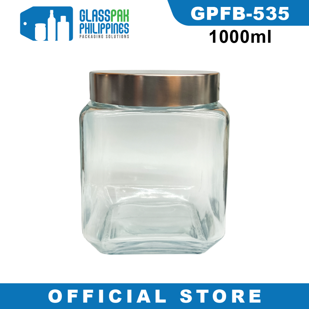 Glasspak Square Wide mouth jar 1000ml silver lid glass jar | Shopee ...