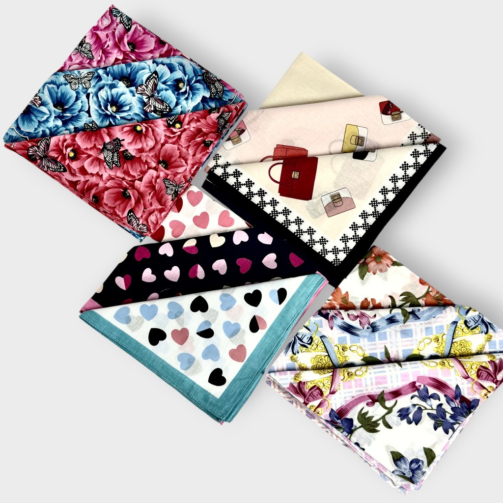 6Pcs/12 Pcs Cotton Lady And Man Handkerchief Panyo Floral Style Print ...