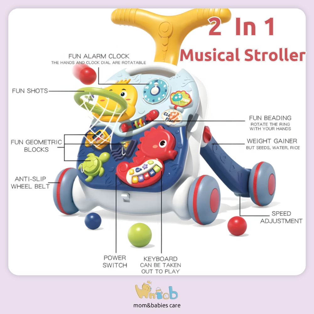 Hntob 2 In 1 Anti-Rolled Sliding Baby Musical Stroller Push Walker ...