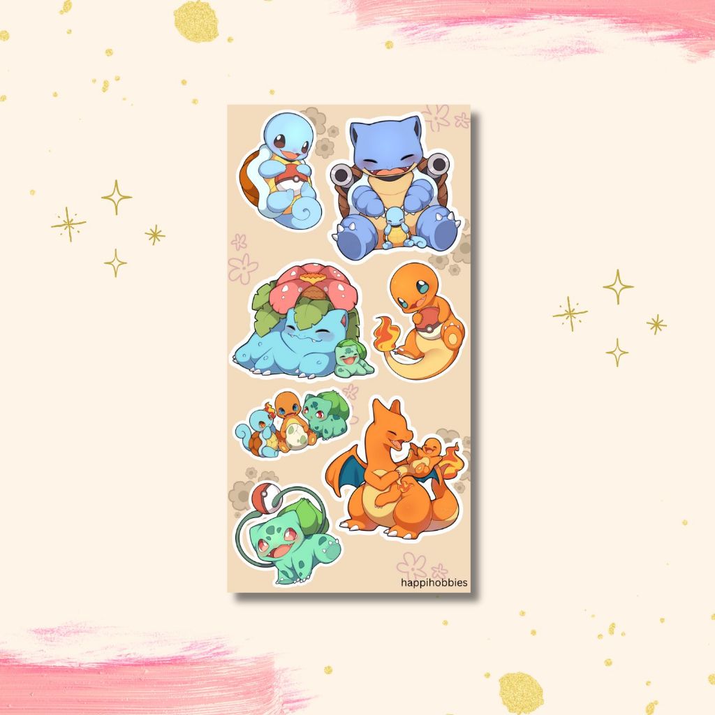 Pokemon Collection | (Starters1) Cute Pokemon Sticker Sheets Waterproof ...
