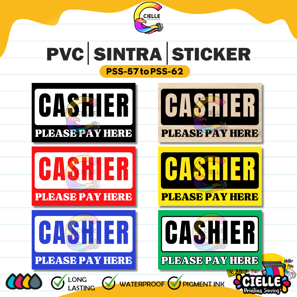PVC │ SINTRA │ STICKER SIGNAGES (PSS-57 to PSS-62) - Cashier Please Pay ...