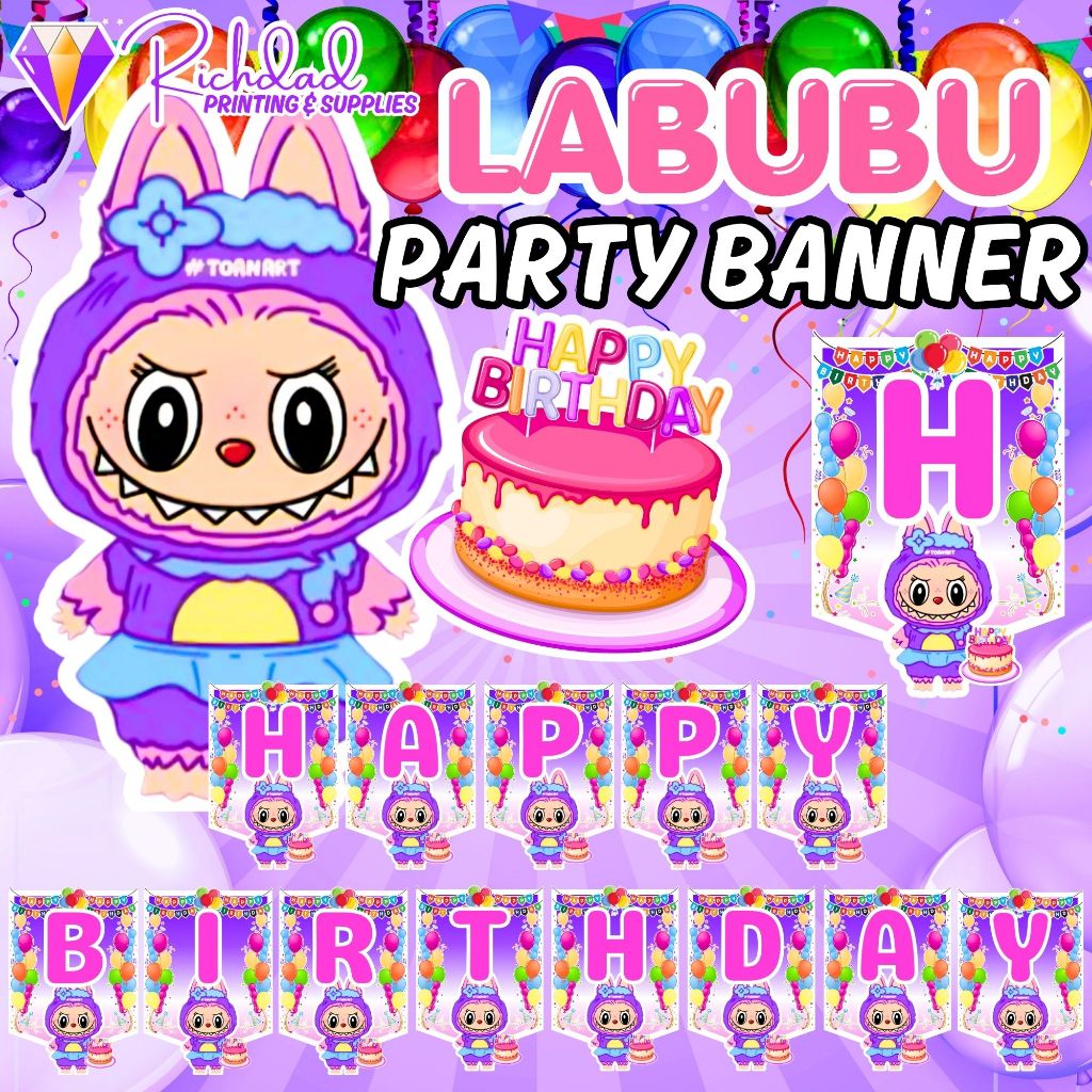 LABUBU THEME/ ANY THEME BIRTHDAY BANNER/ CUSTOMIZED BANNER | Shopee ...