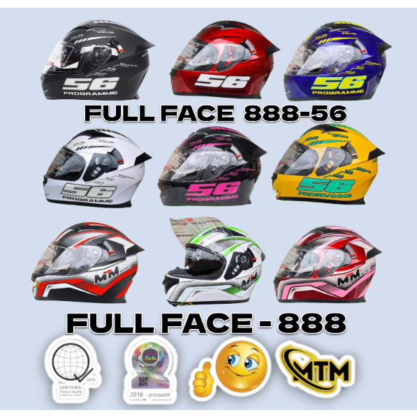 MTM Motoman 888- 56/ 888 Motorcycle Full Face Helmet with ICC Washble ...