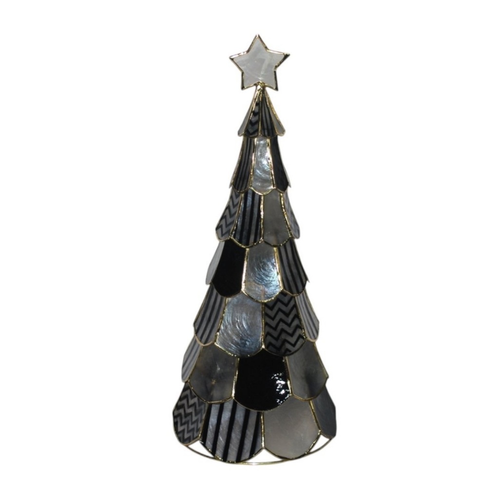 15.25" inches Capiz Christmas Tree in black and white patterns ...