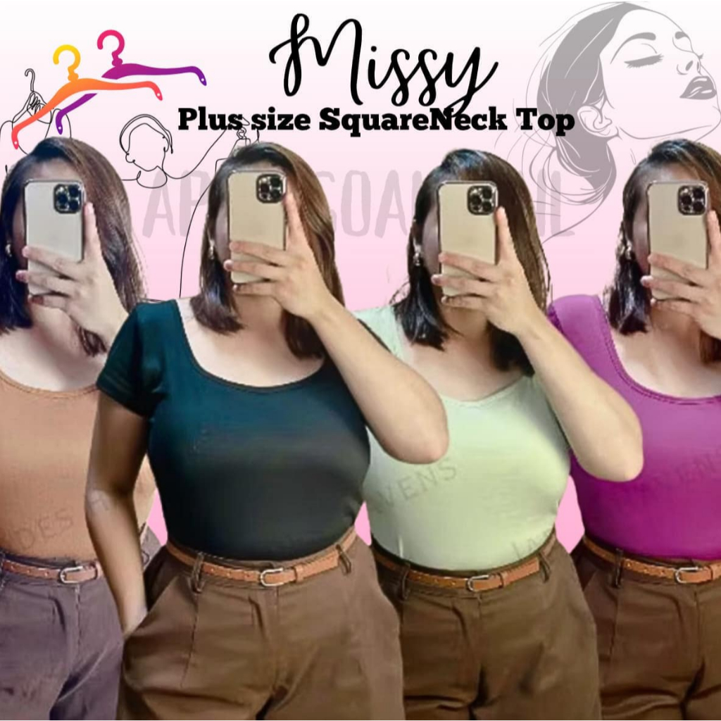 MISSY PLUS SIZE Basic Squareneck Full Lenght Double Lining Tops Fit to ...