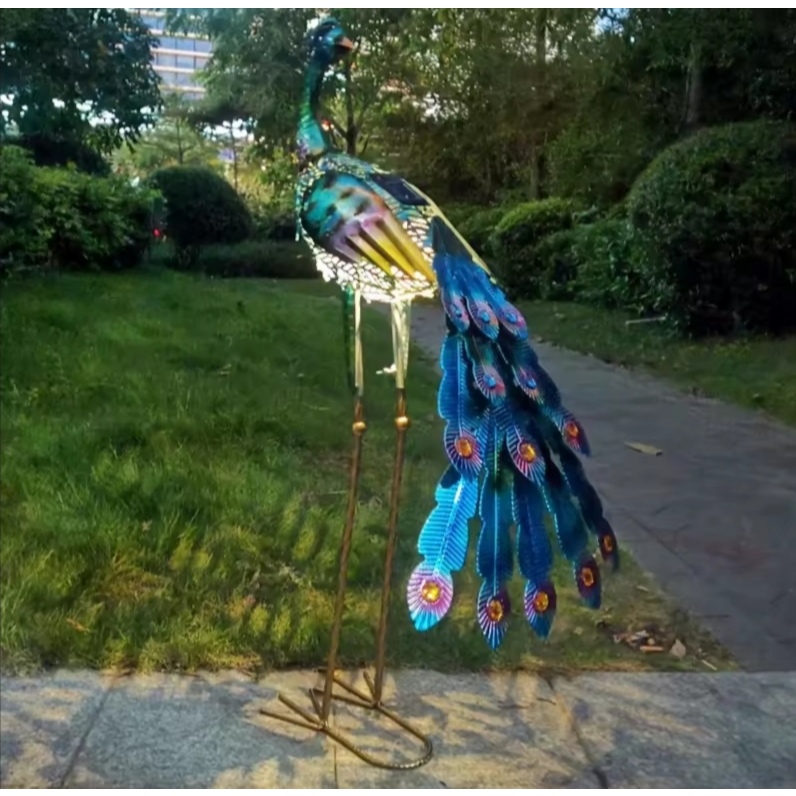 Peacock Solar Lights Yard Garden Decoration Tin Animal Solar Lights ...