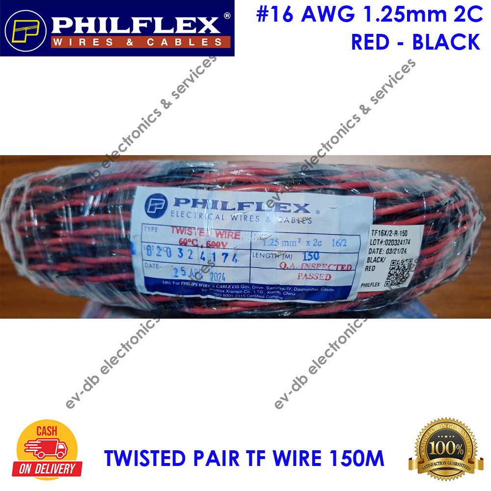 Philflex Twisted TF Wire #16AWG(2x1.25mm2) Red/Black White/Black FDAS Wire Twisted Pair TF ...