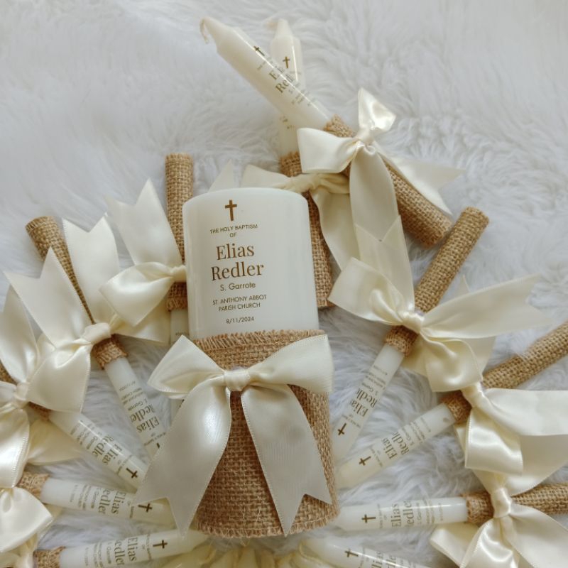 Pearl Cream White Boho Mother Candle Personalized Baptism Christening ...