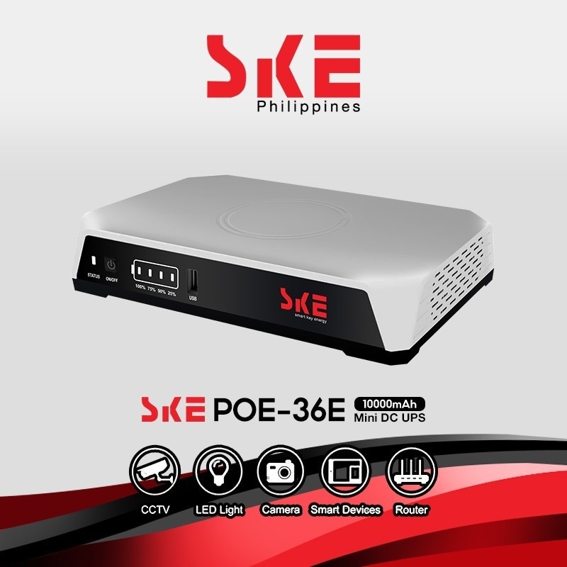 SKE POE-36E-LFP 36 Watts 3A Mini DC UPS ( 10000mAh,USB 5V,POE 24V,DC 9V,12V) | Shopee Philippines