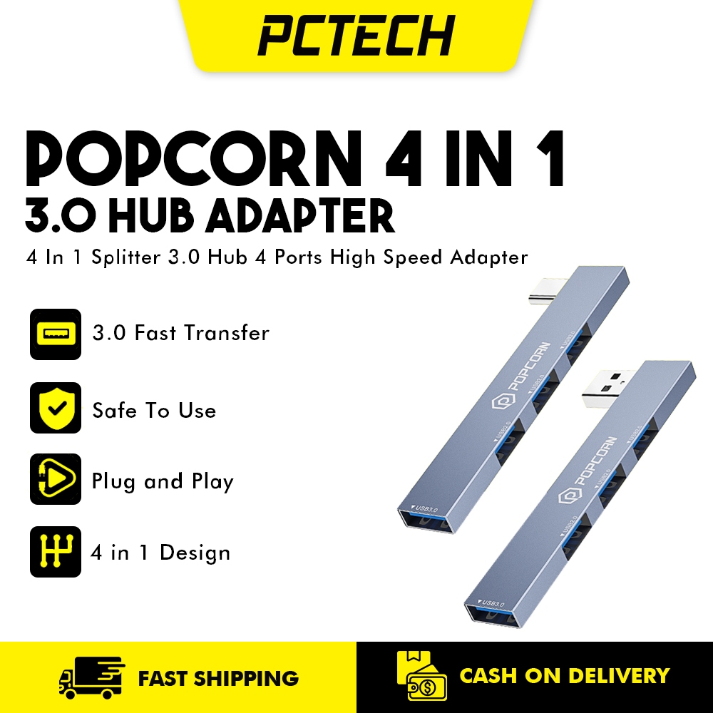 Popcorn 4 In 1 Splitter 3.0 Hub 4 Ports High Speed Adapter Multi ...
