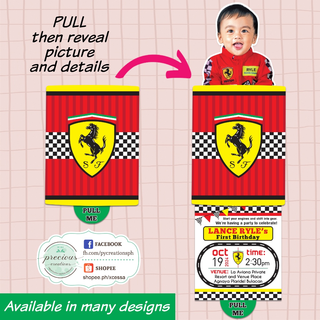 10-50 pcs FERRARI PULL ME UNIQUE INVITATION + FREEBIES | Shopee Philippines