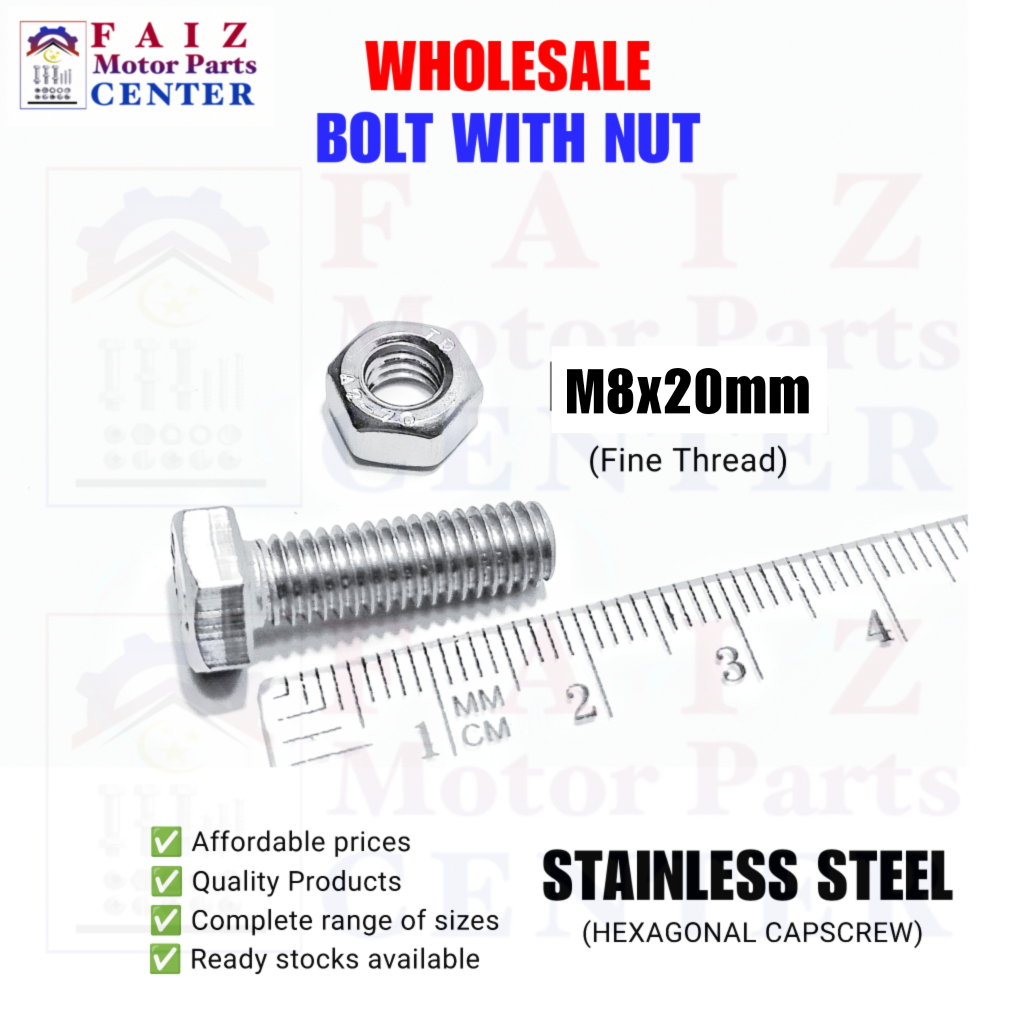 STAINLESS STEEL 8x20mm (#13 sa yabe/tools)HEX. CAPSCREW BOLT WITH NUT ...