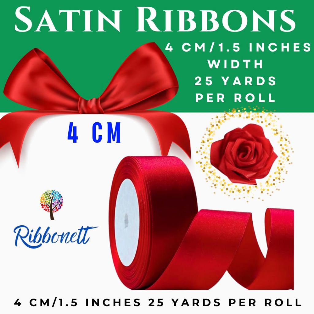 4 cm Satin Ribbons Double Edge 25 yards per roll 1 1/2 inches width for ...