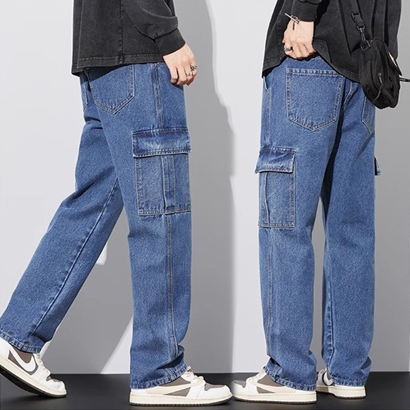 Cargo pants for men loose baggy straight jeans for men korean style ...
