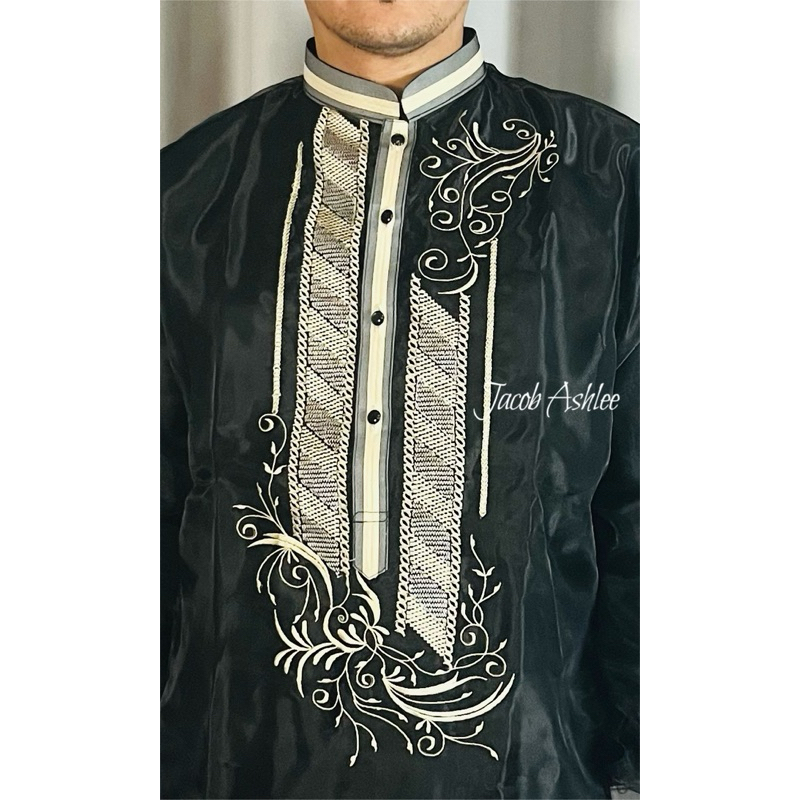 Black Modern Barong Tagalong | Chinese Collar Barong with lining ...