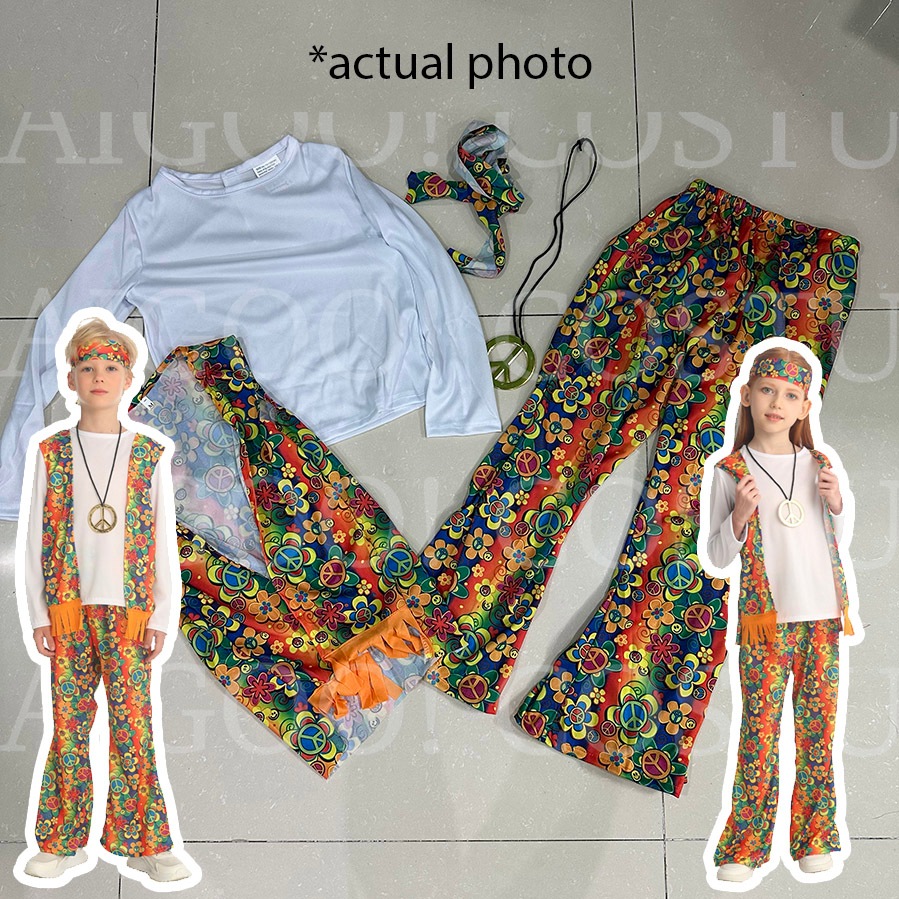Hippie Costume for Kids 60s 70s Cosplay Children Girls Boys Flower ...