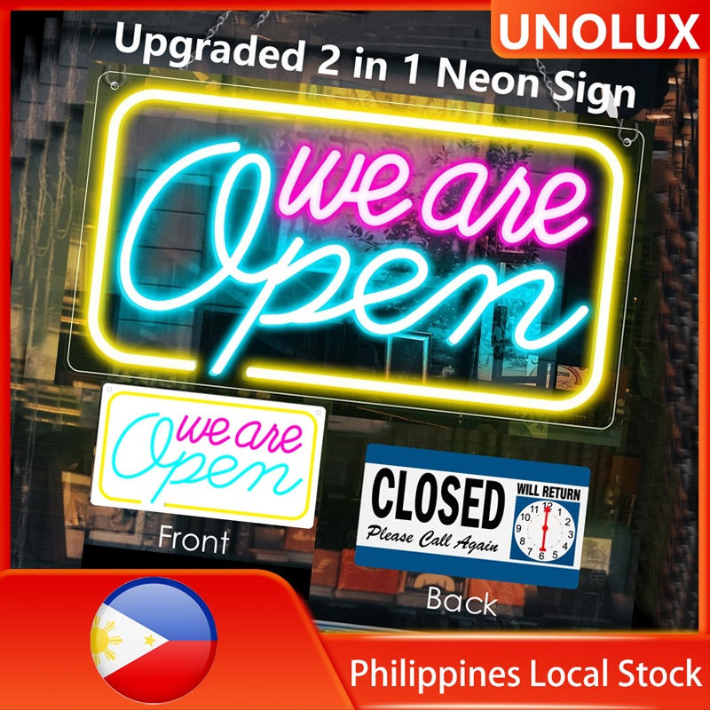 UNOLUX We Are Open Close Signage USB Signboard We are Open Neon Lights ...