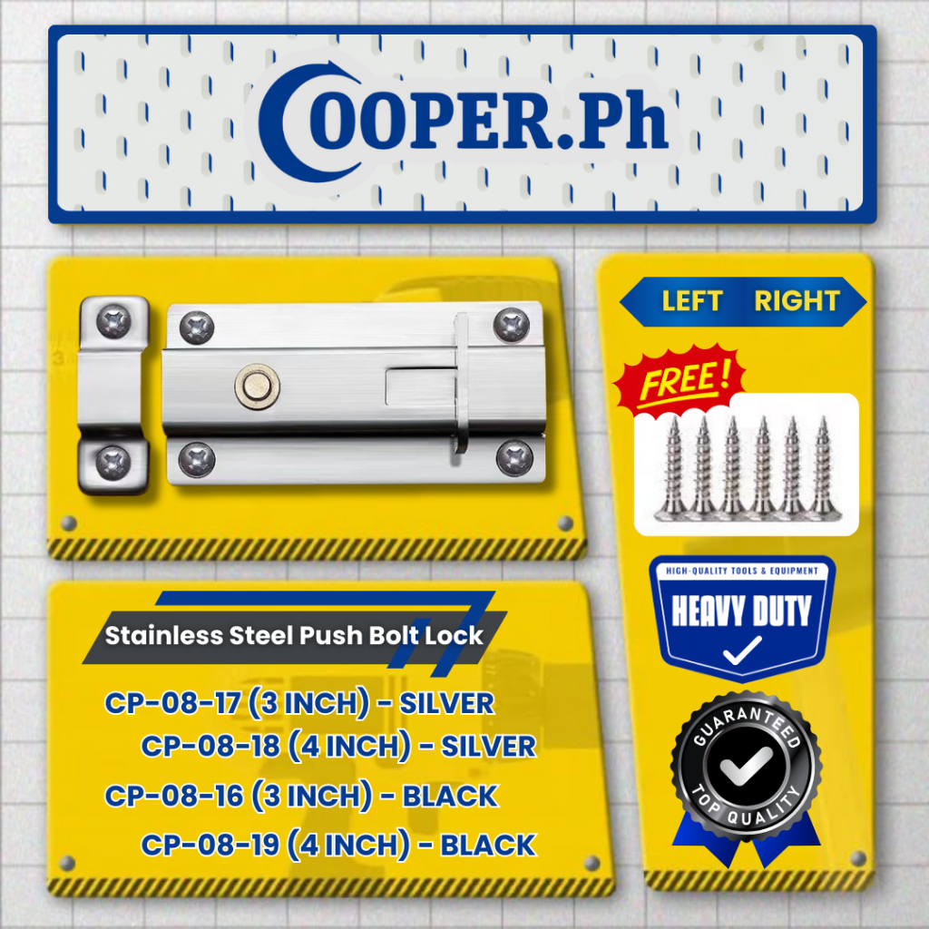 Cooper.ph Stainless Steel Push Bolt Lock 3" & 4" CP-08-17/18 | Shopee ...