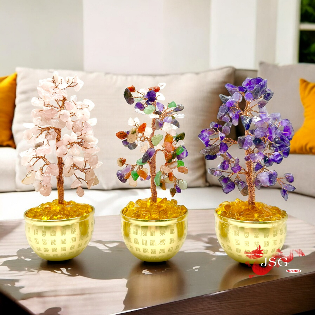 Lucky Fu Money Tree Cornucopia of Life Agate Money Tree for Desk Decor ...