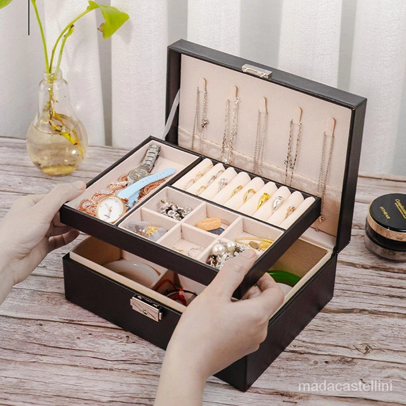 Double Layer PU Leather Jewelry Storage Box with Secure Lock for Added ...