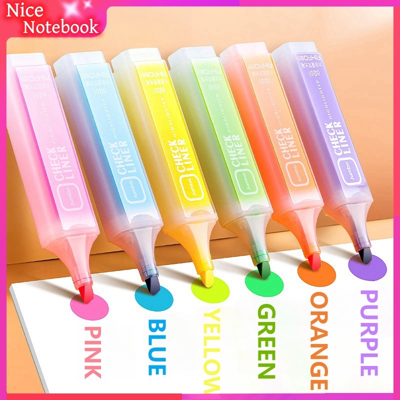 6 color highlighter pen set large capacity stationary marker ...