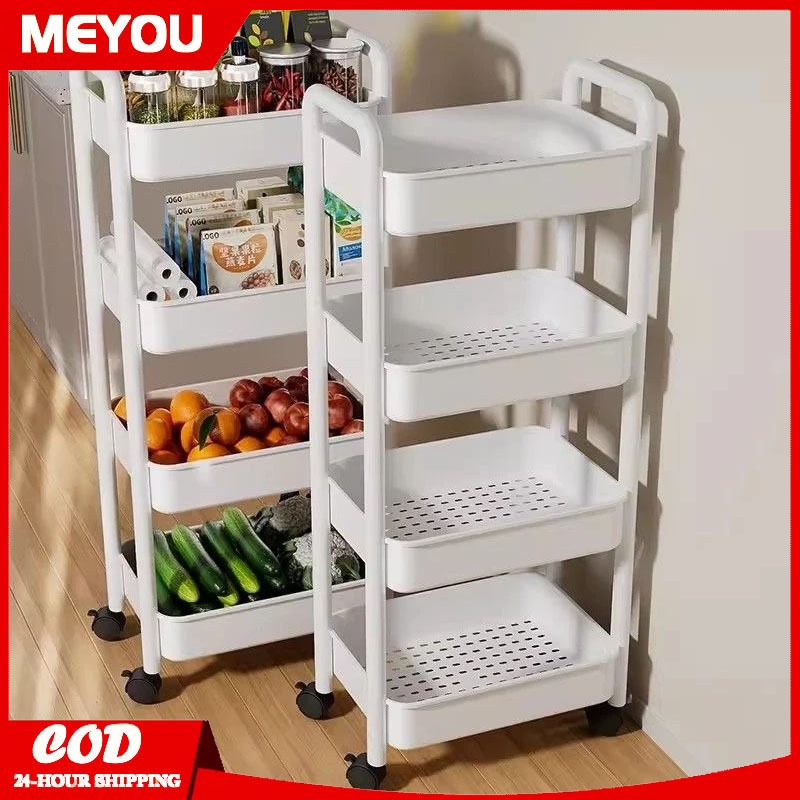Trolley Cart Shelf 3/4/5 Tier Moving Rack Kitchen Storage Shelf ...