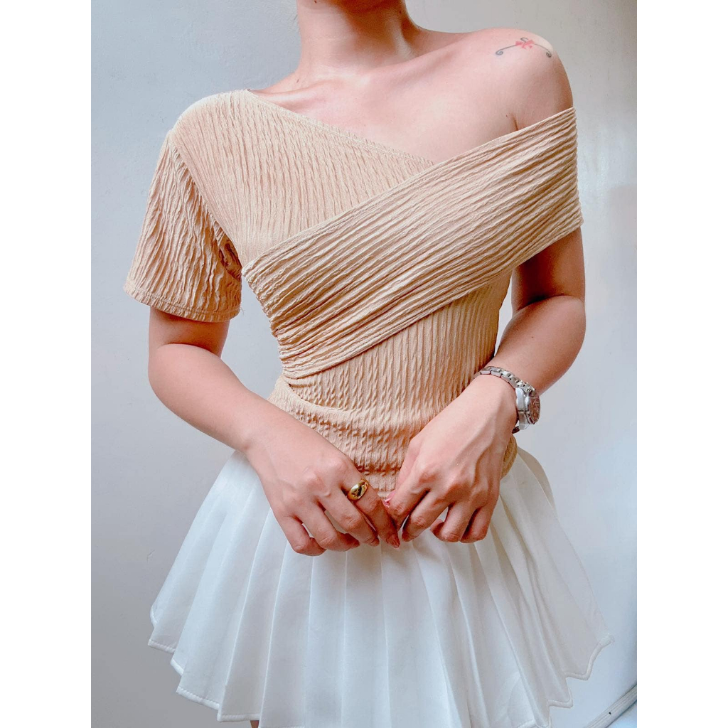 zf | MAXINE Cross Shoulder Top - Bark Crepe fabric - Fit to Xs to Small ...