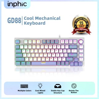 INPHIC GD-88 Hot swappable mechanical gaming keyboard Wired 82 key color light knob keyboard ...