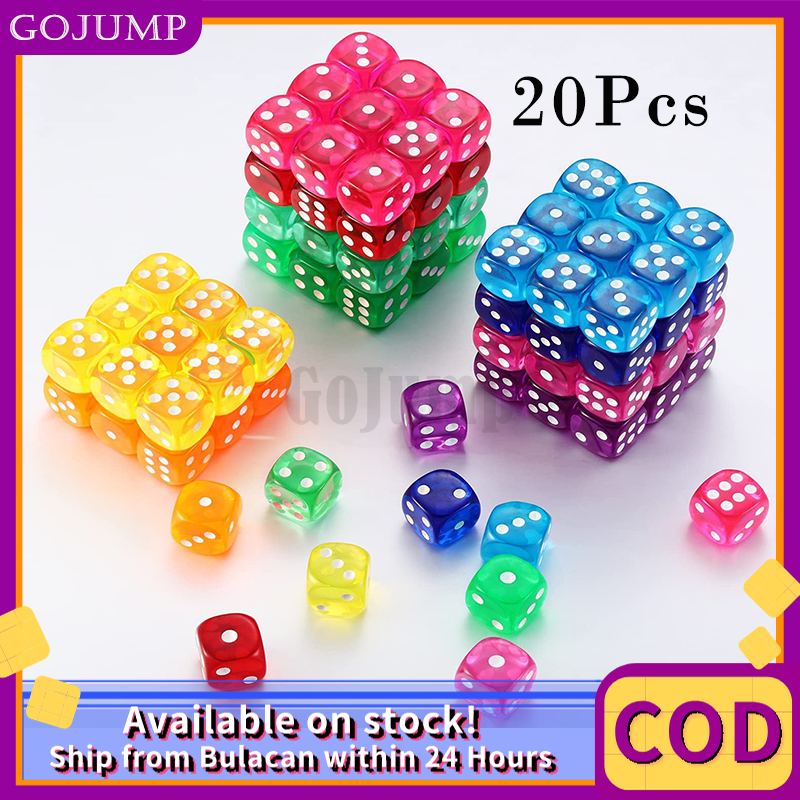 20Pcs Dice Candy Colored Dice Filleted Corner Dice Colorful Acrylic 6 ...