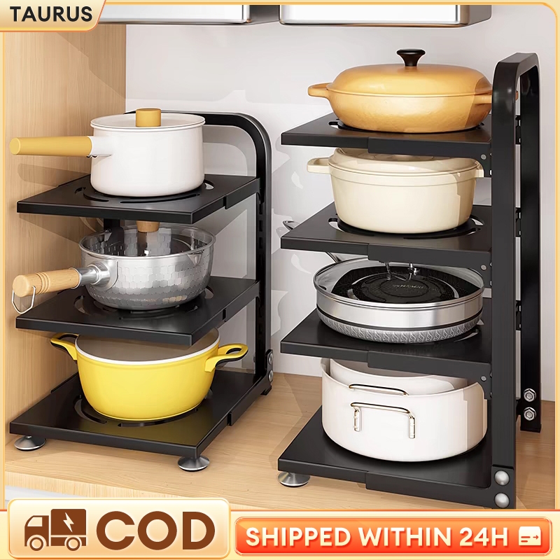 Pot Storage Rack Adjustable Storage Rack Kitchen Organizer Stainless ...