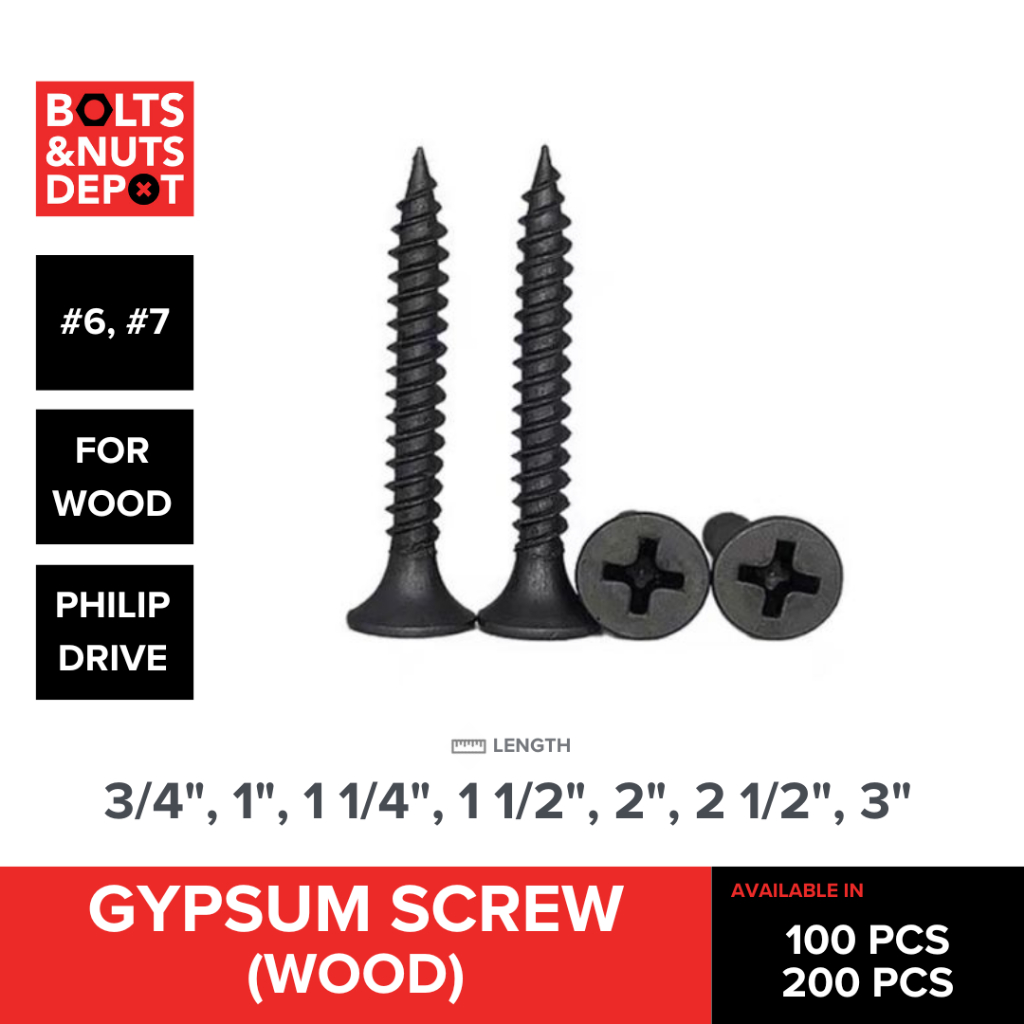 GYPSUM SCREW BLACK SCREW FOR WOOD - PER 100/200 PCS | Shopee Philippines