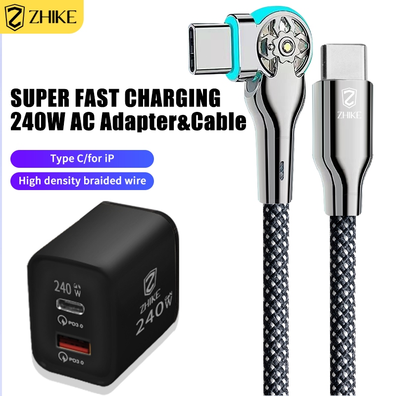 ZHIKE Fast Charger Data Cord Metal Braided Zinc Alloy Cable Elbow Zinc ...