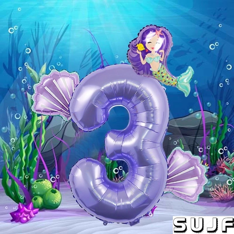 4pcs Purple Mini Mermaid Shell Balloon 32inch0-9 Purple Digital Foil ...