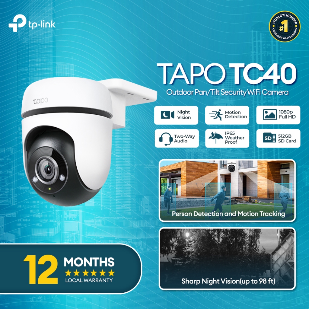 TP-Link Tapo TC40 1080P 2MP 360° Pan/Tilt Home Security IP65 Outdoor Wi ...